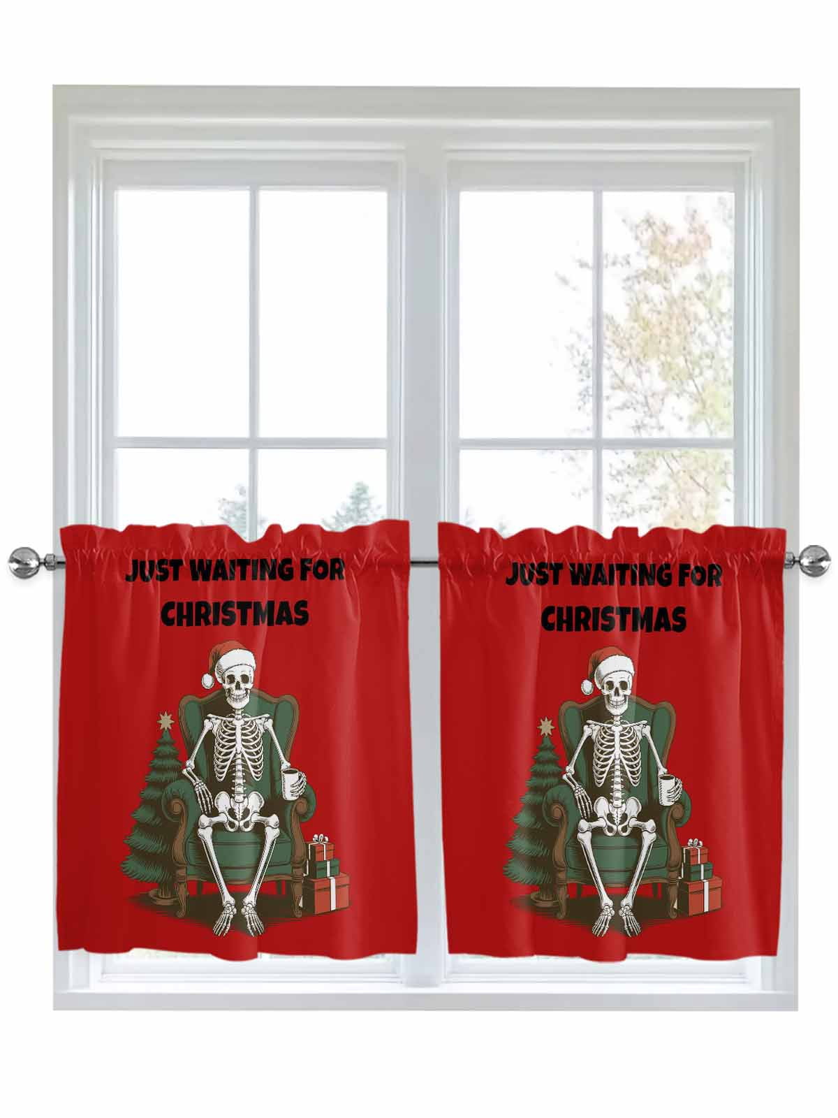 Funny Skeleton 2 Panel Kitchen Curtains for Small Windows, Red ...