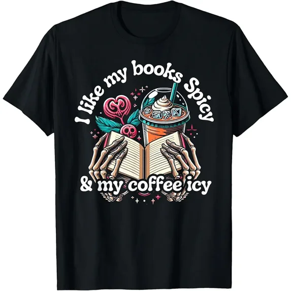 Funny Skeleton Reading Book Iced Coffee Spicy Reader Women Graphic ...