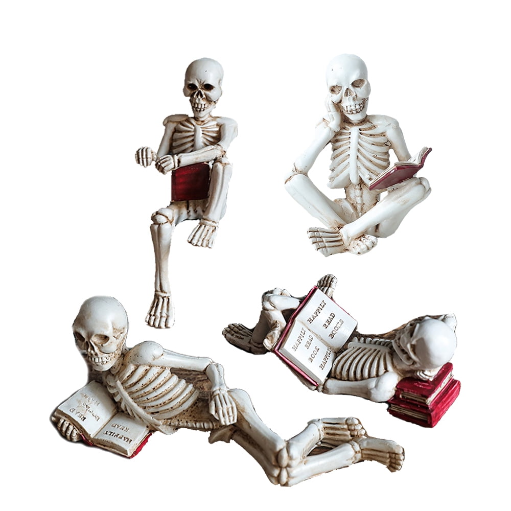 Funny Skeleton Reading Figurine Set – Resin Skeleton Statues for ...