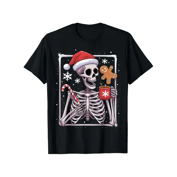 Funny Skeleton Santa Christmas T-Shirt - Soft Crewneck Short Sleeve Tee ...