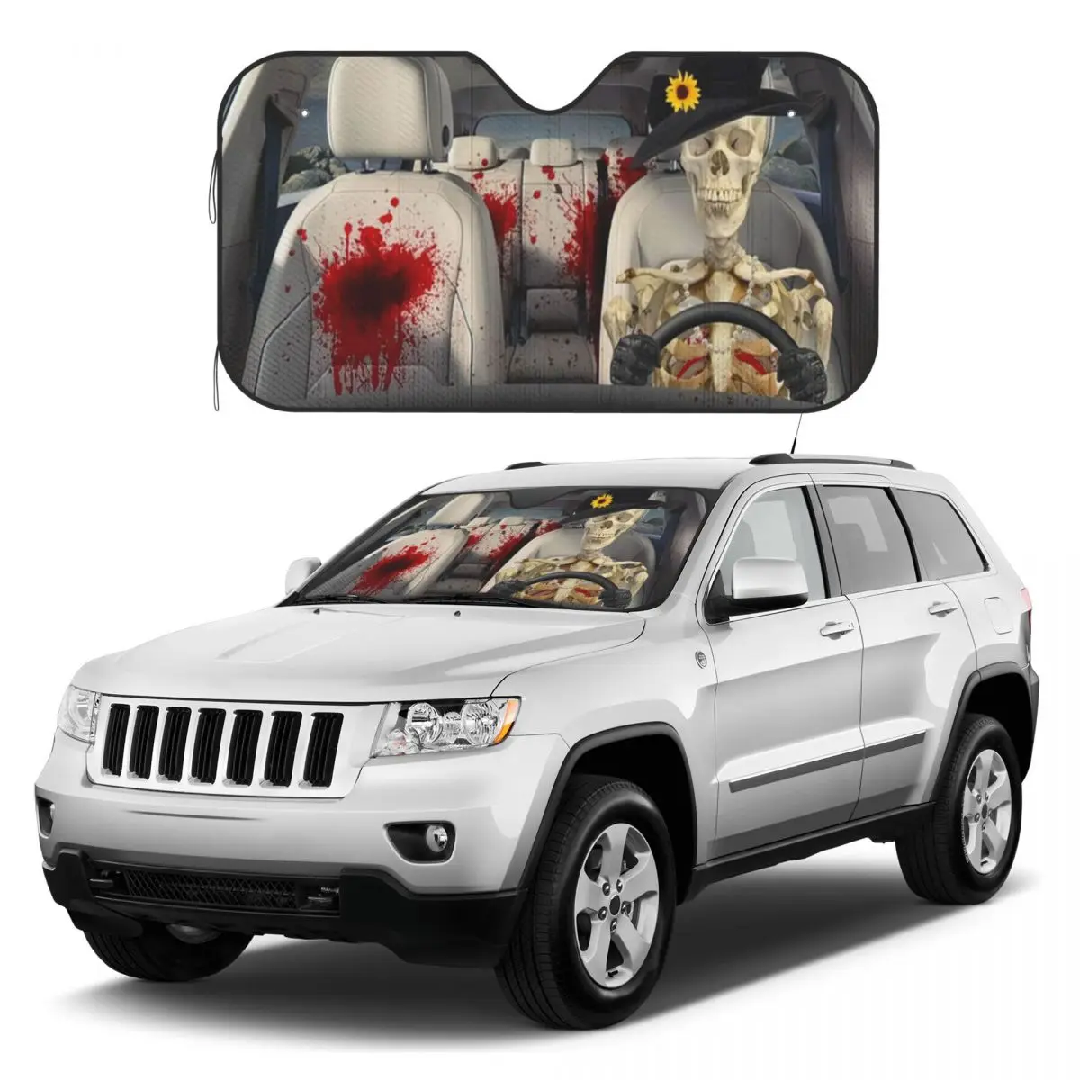 Funny Skeleton Skull Car Windshield Sunshade Foldable Horror Skull Auto ...