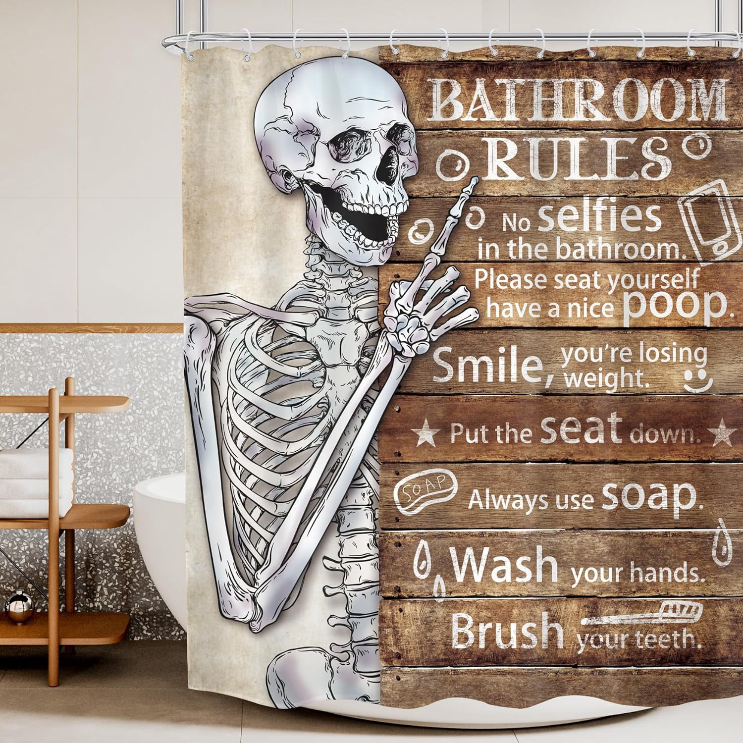 Skeleton Shower Memes Shower Curtain Burning Skeleton PIXERS.UK