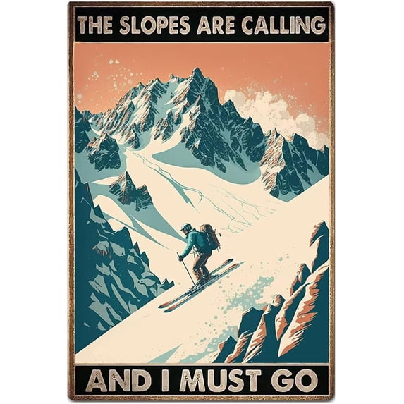 Funny Ski Metal Tin Sign Vintage Wall Decor, Skiing Quote Poster Plaque ...