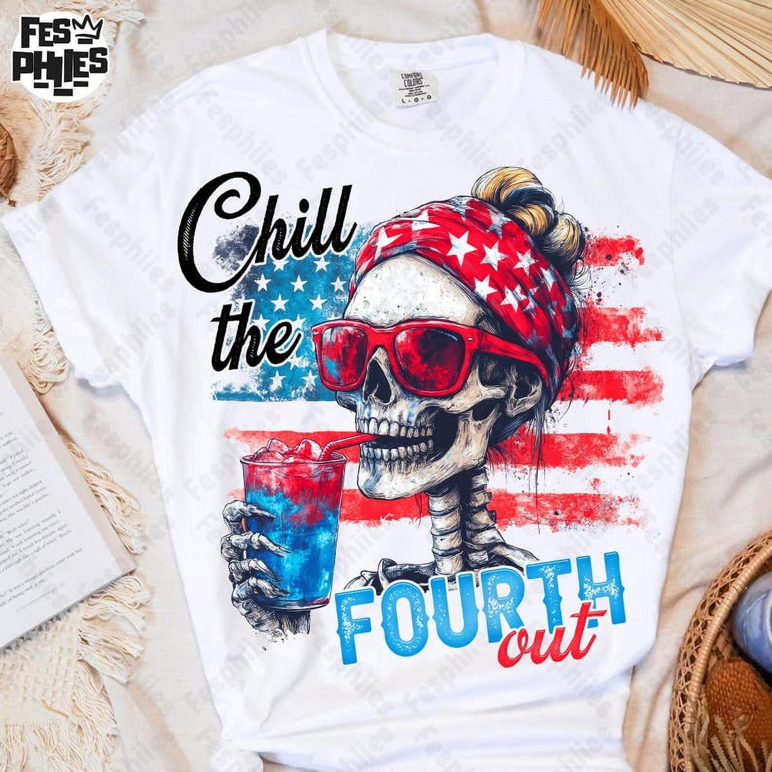 Funny Skull Fourth Of July T-shirt, Retro Chill The Fourth Out Shirt ...