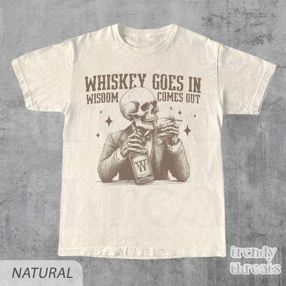 Funny Skull Whiskey T-Shirt - Wisdom Comes Out, Humorous Drinking Tee ...