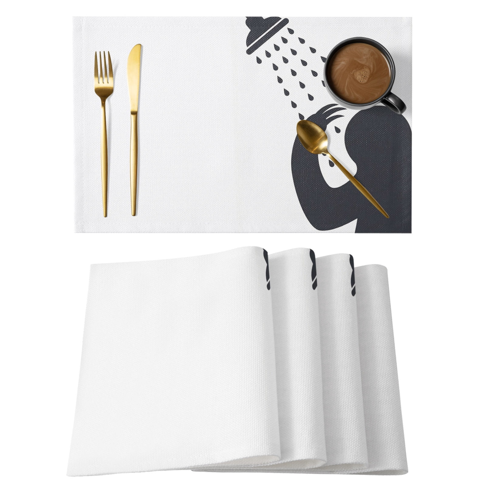 Funny Sloth Cotton Linen Placemats Set of 6, Sloth Bathing Shower ...