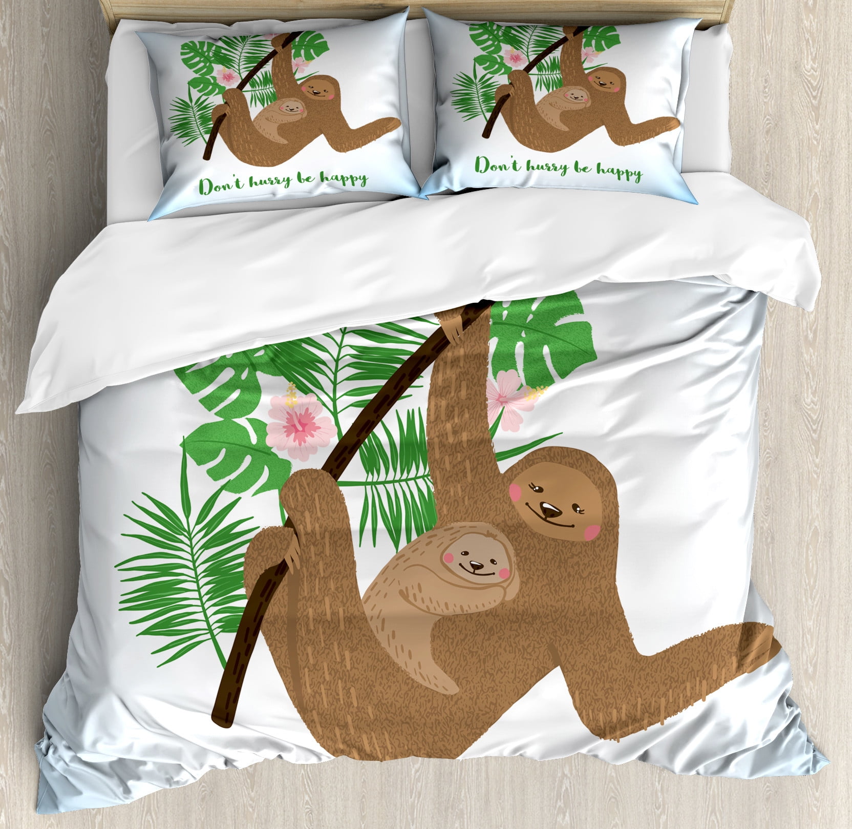 Funny Sloth Duvet Cover Set, Don't Hurry Be Happy Lazy Animal Family ...