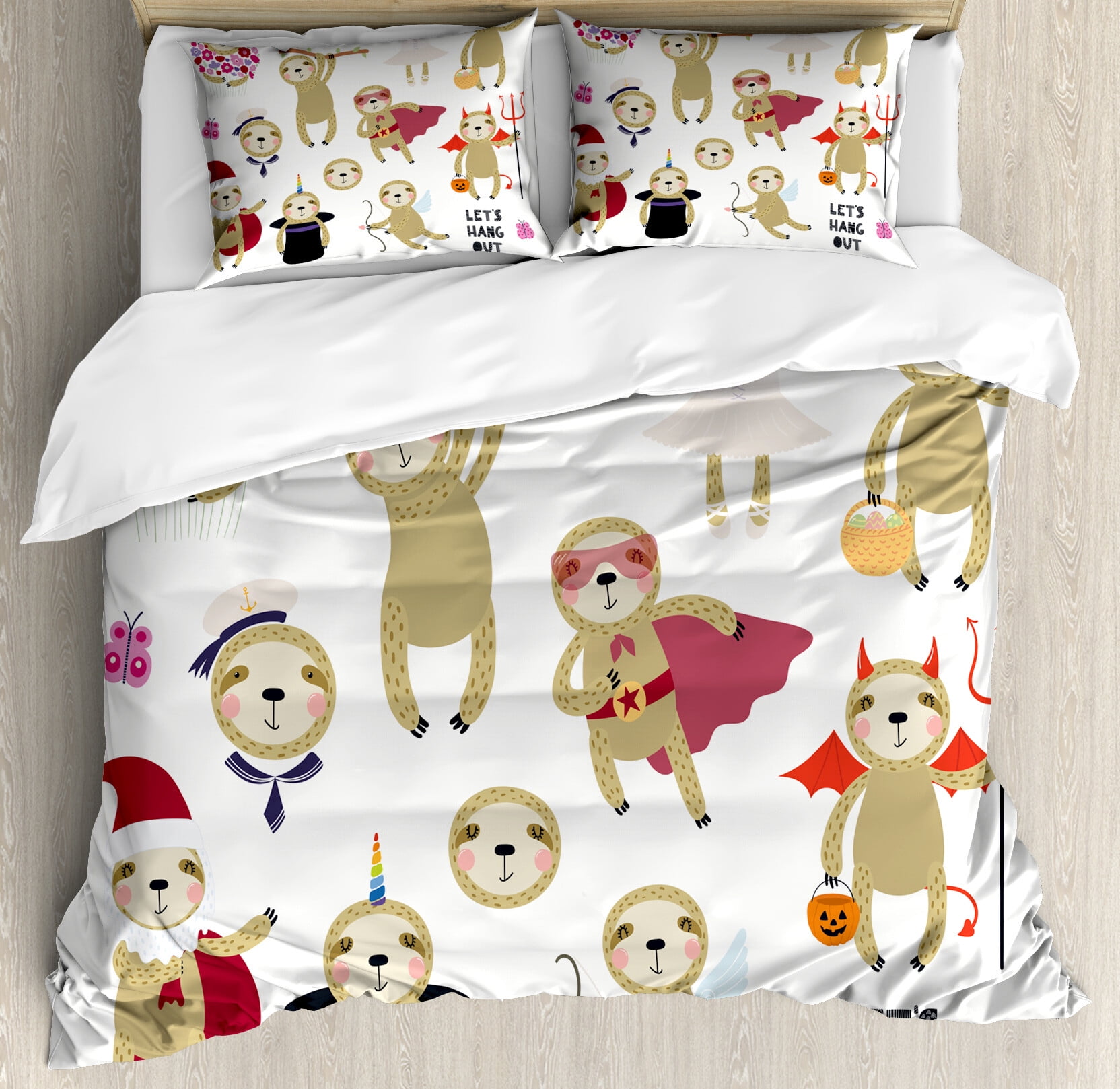 Funny Sloth Duvet Cover Set, Lazy Animal Holding Flowers Cape Wearing ...