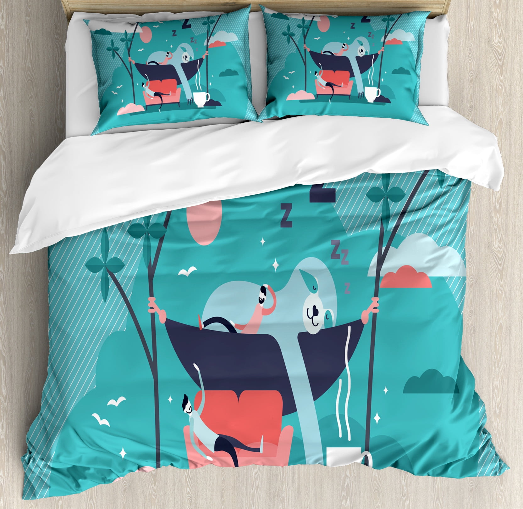 Funny Sloth Duvet Cover Set, Sleeping Lazy Animal Couch Potato Mammal ...