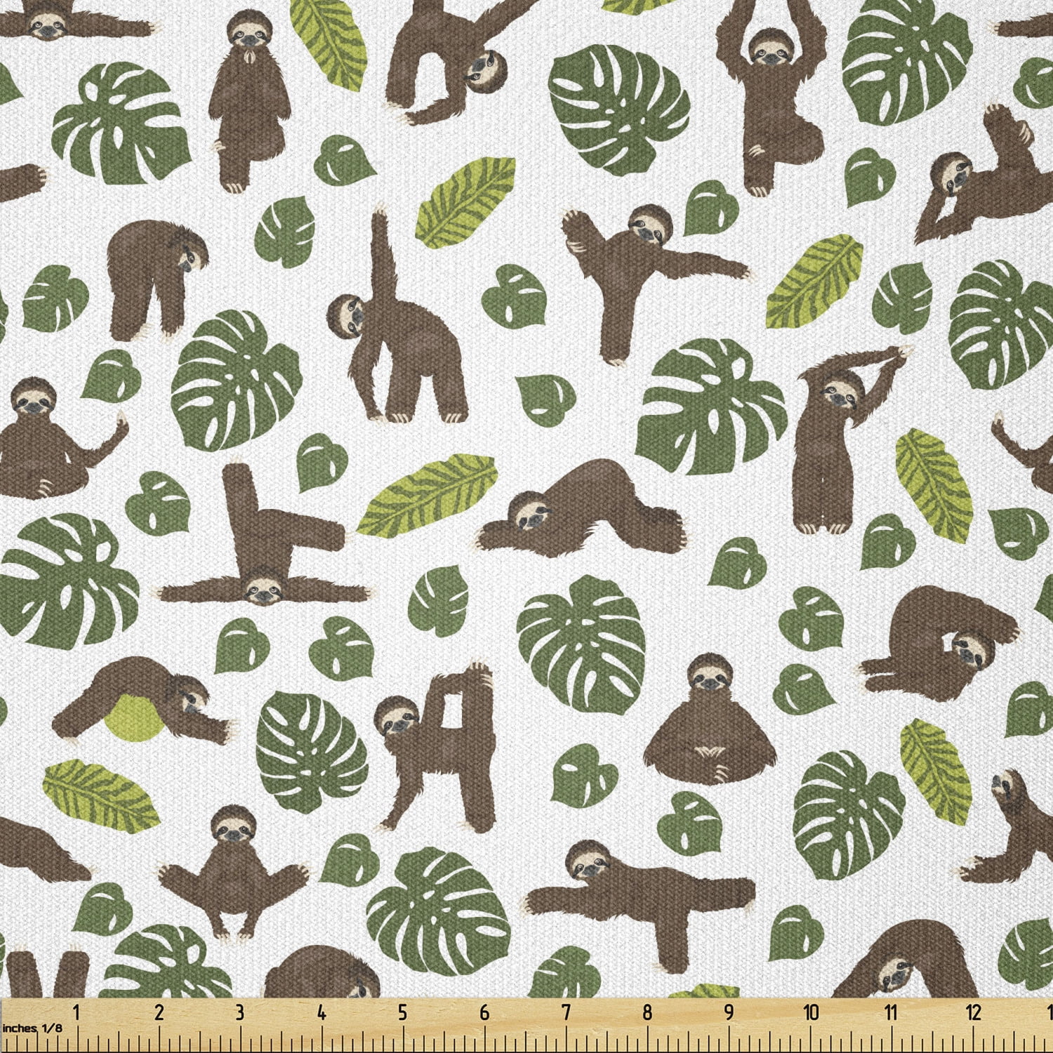 Funny Sloth Fabric by The Yard, Yoga Gymnastics Lazy Animal Print on ...
