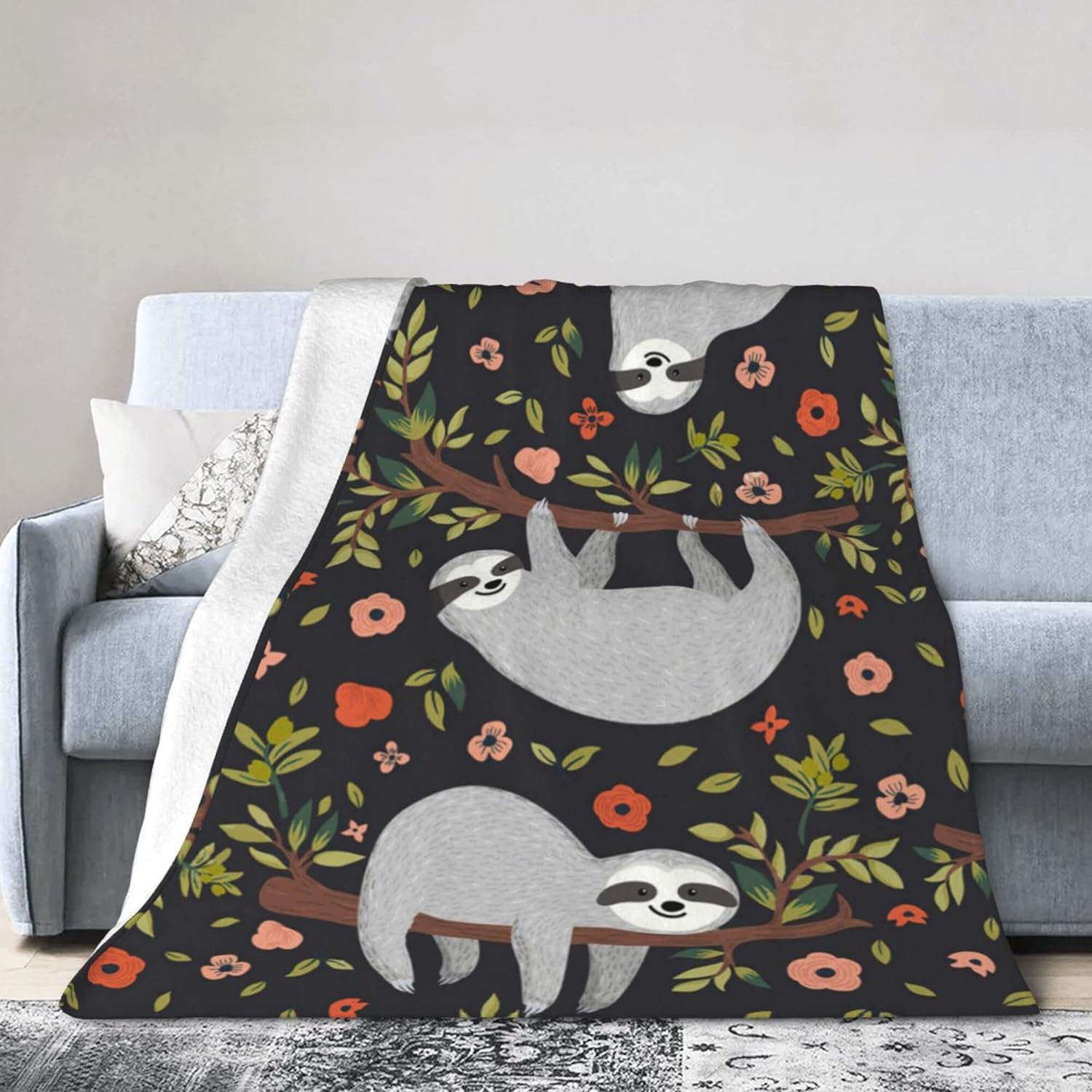 Funny Sloth On Tree Fleece Blanket Comfort Warmth Soft Cozy Easy Care ...