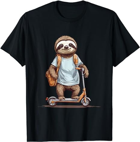 Funny Sloth School Child with Scooter on the Way to School T-Shirt ...