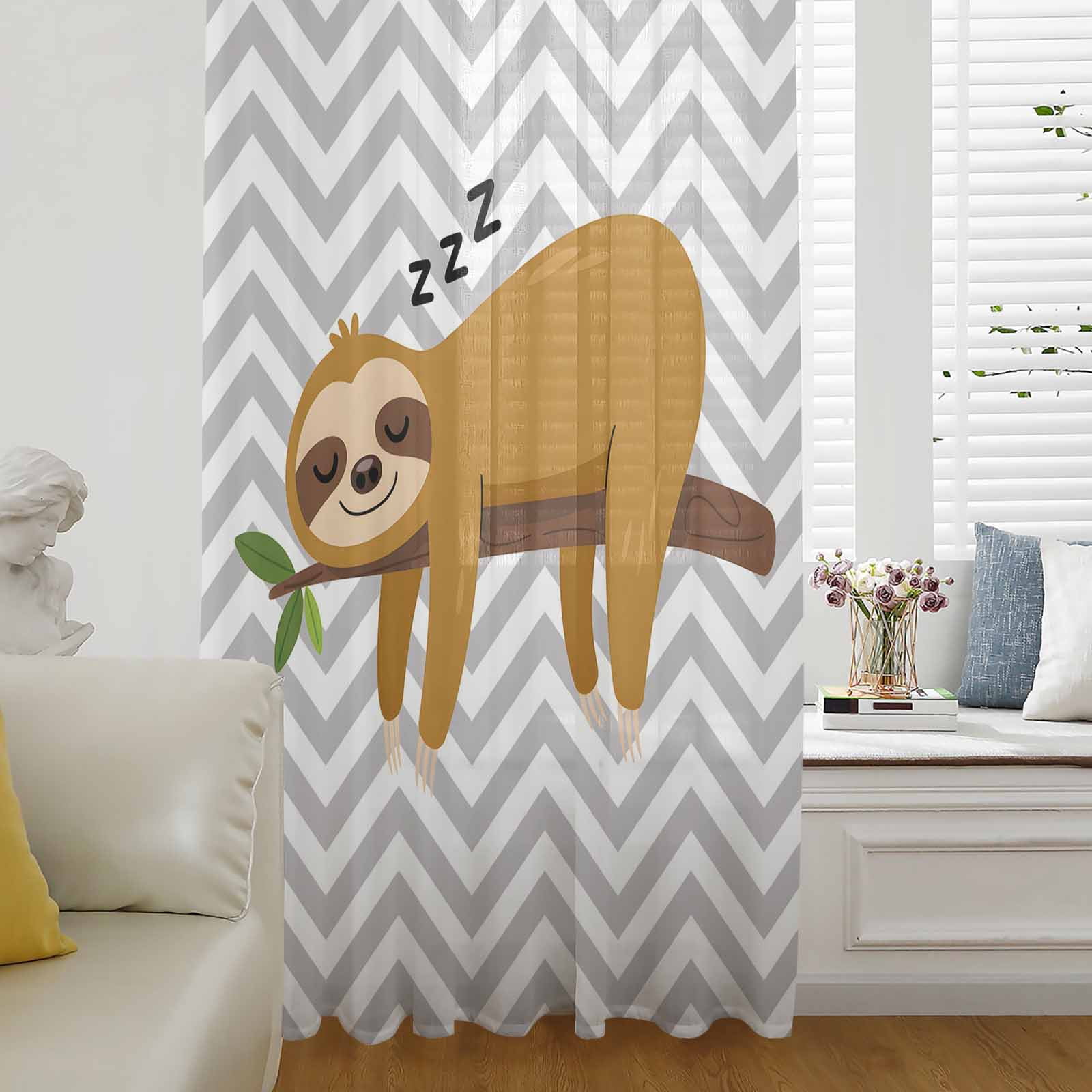 Funny Sloth Semi Sheer Curtains Drapes for Living Room,Bedroom,French ...