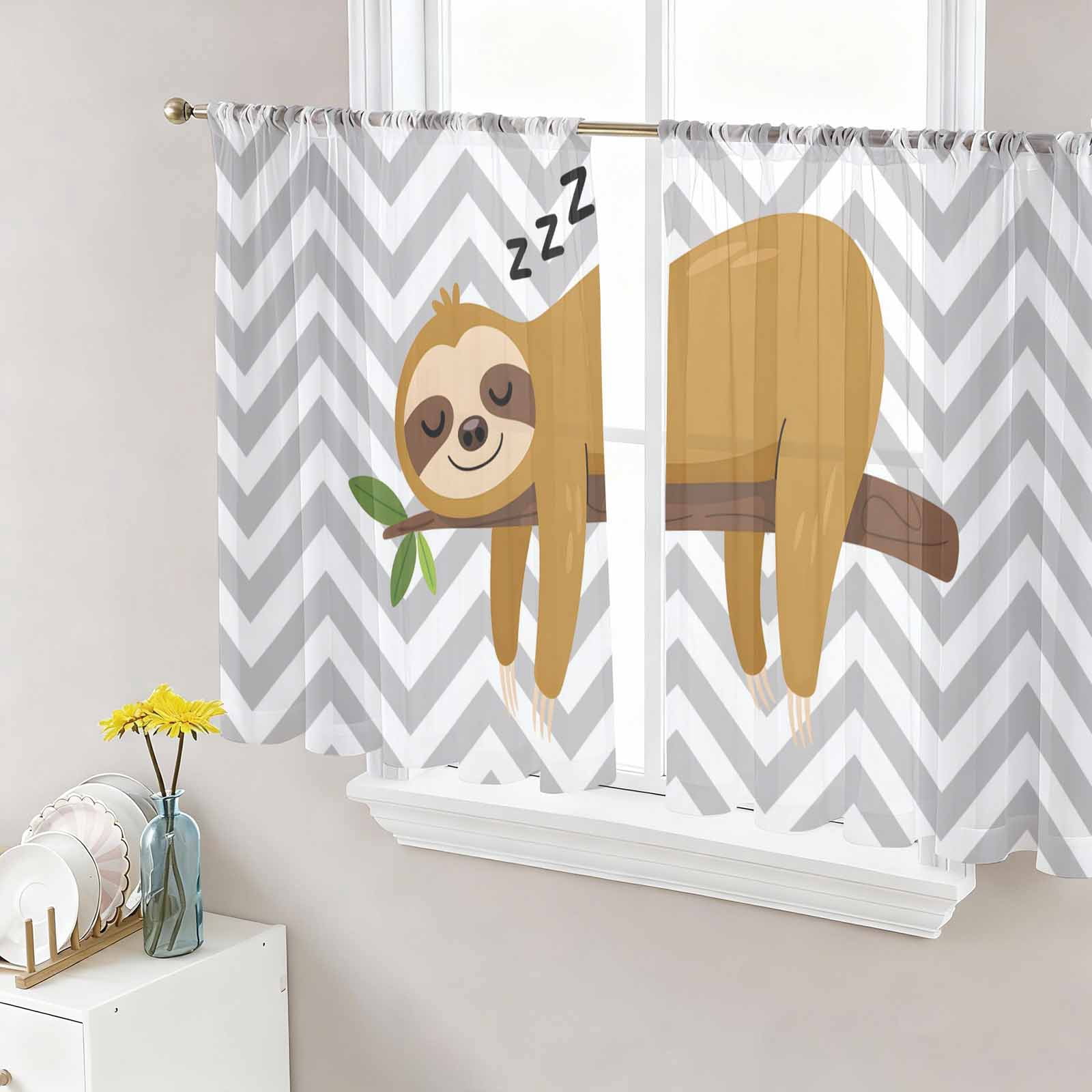 Funny Sloth Sheer Curtains 45 Inch Length 2 Panels Set Window ...