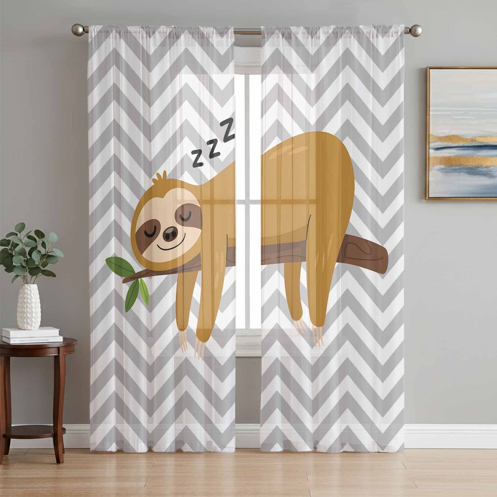 Funny Sloth Sheer Curtains 96 Inch Length 2 Panels Set, Cute Watercolor ...