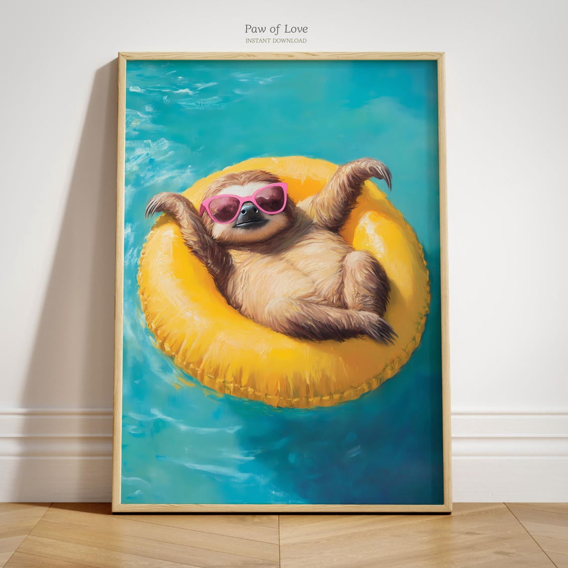 Funny Sloth Summer Colorful Animal Coastal Beach House Decor, Unframed ...