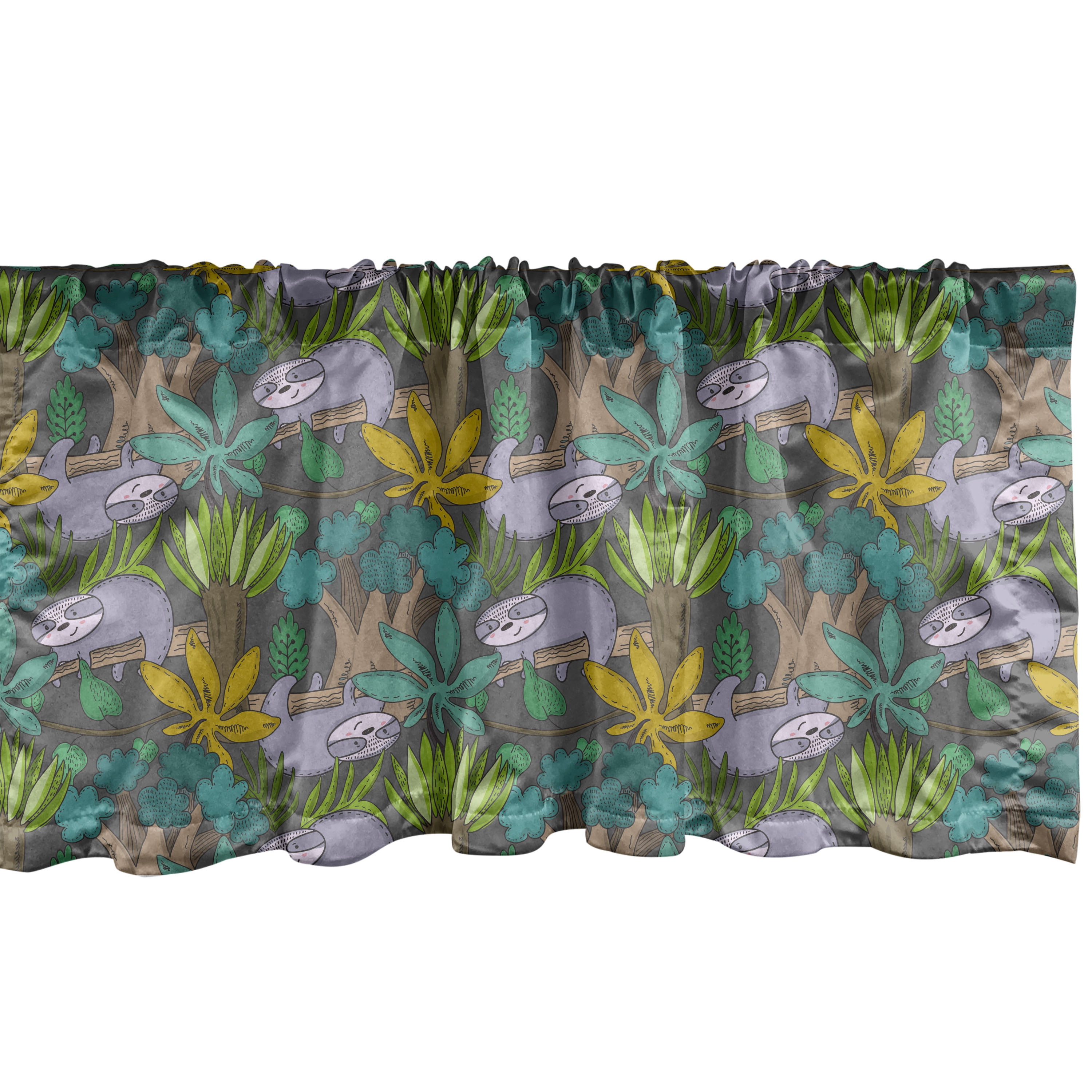 Funny Sloth Window Valance Pack of 2, Cartoon Pattern of Smiling Lazy ...