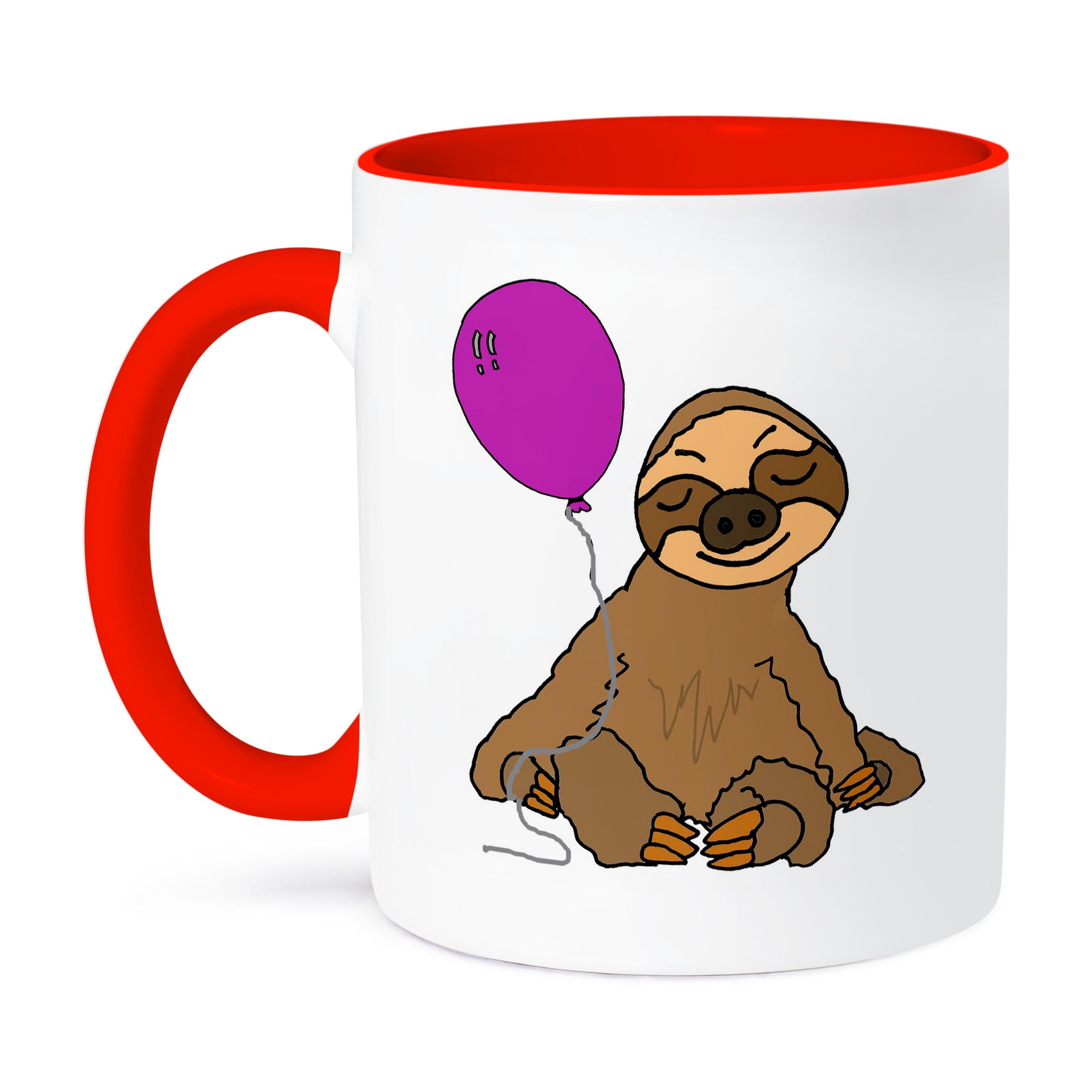Funny Sloth With Purple Balloon Cartoon, 15oz Two-Tone Red Mug ...