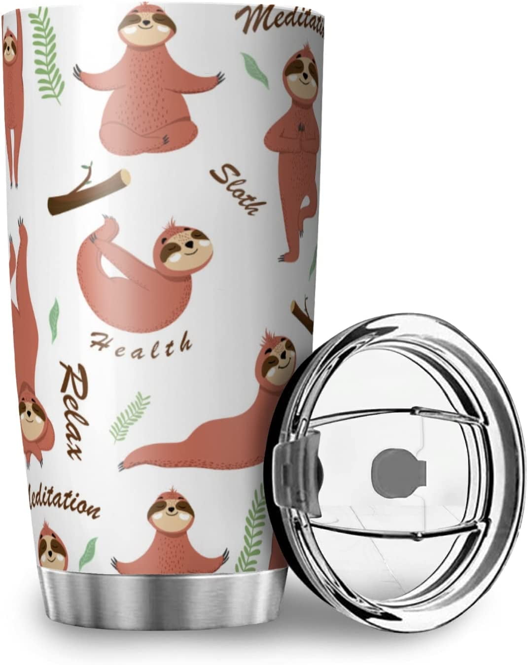 Funny Sloths Doing Yoga 20oz Tumbler with Lid Sloths Yoga Meditation ...