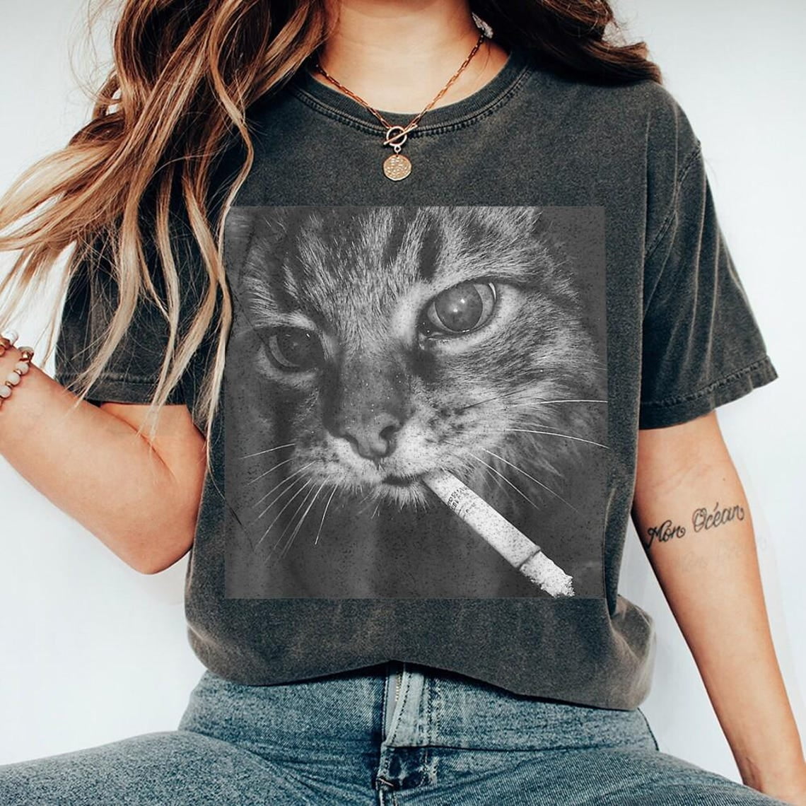 Funny Smoking Cat Meme Shirt, Viral Internet Meme Cat Shirt, Gen Z Joke ...
