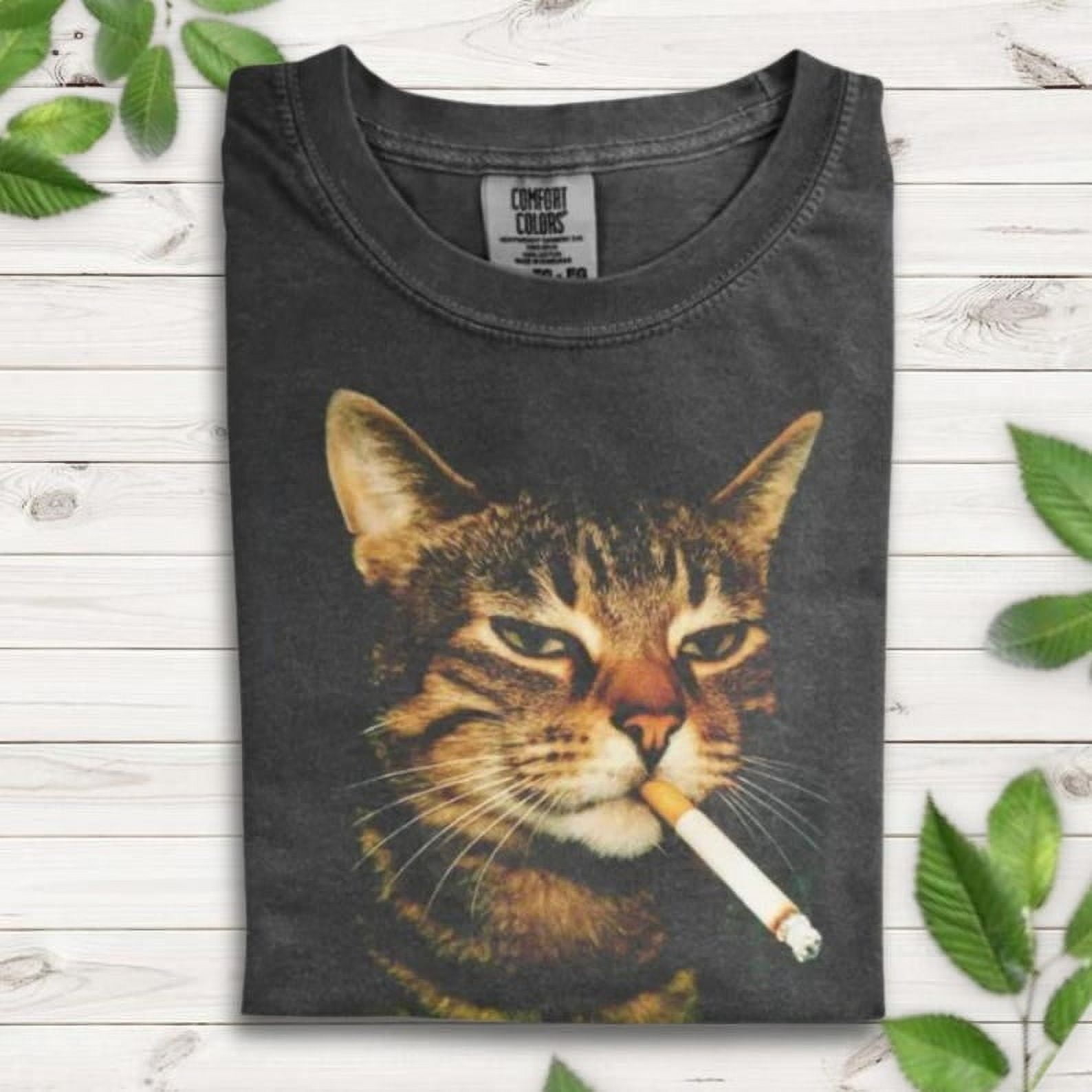 Funny Smoking Cat Meme TShirt, Cigarette Cat TShirt, Gen Z Joke Shirt ...