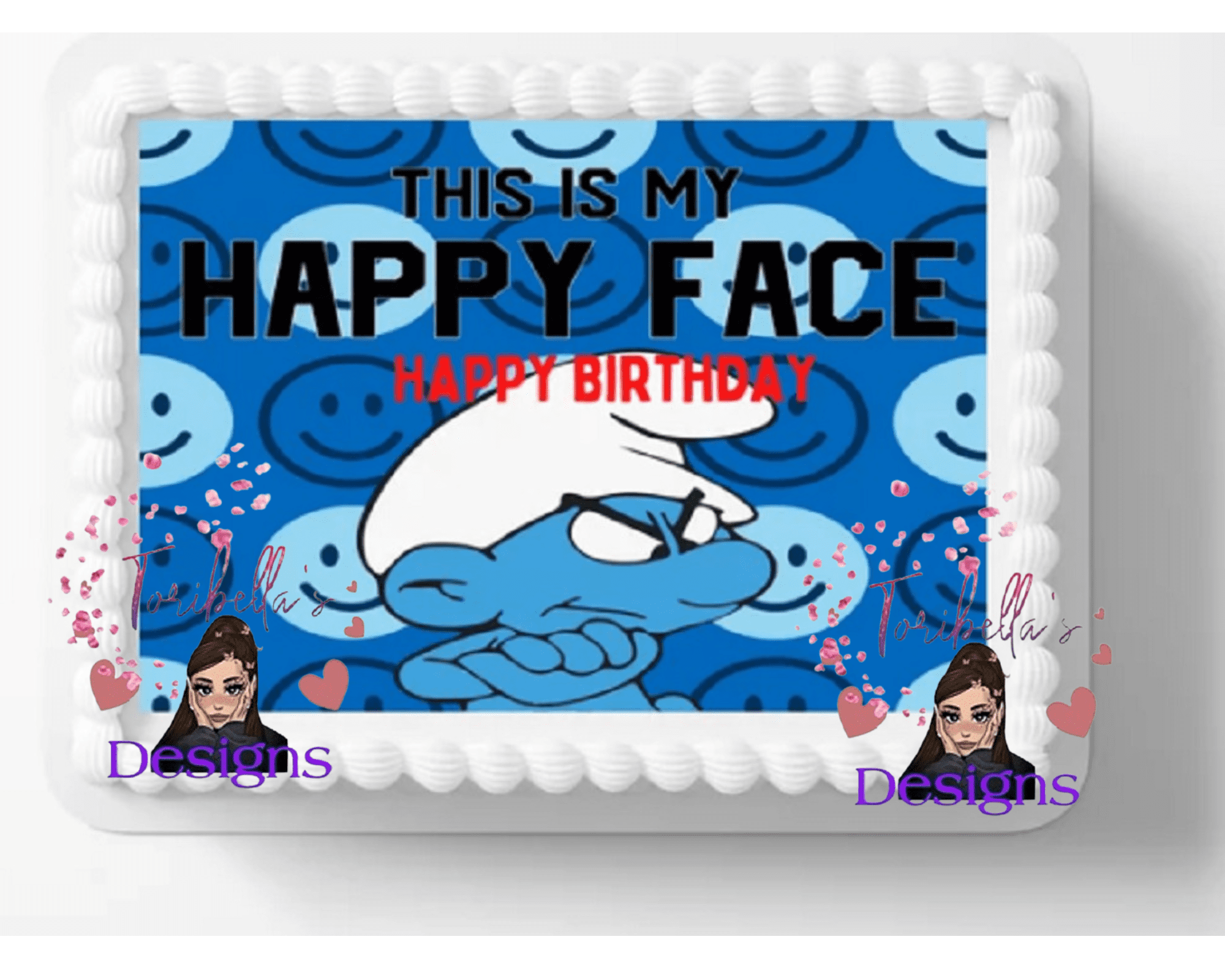 Funny Smurfs Happy Face Image Edible Birthday Cake Topper Decoration ...