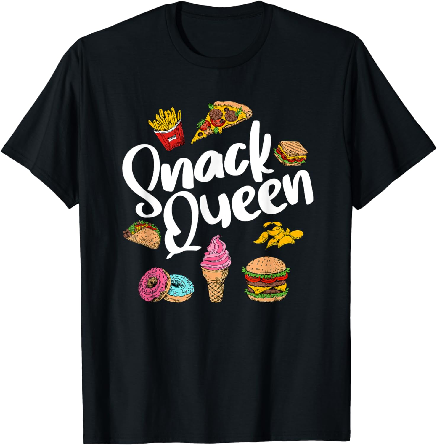 Funny Snack Lover Designs For Women Girls Snack Queen Foodie T-Shirt ...