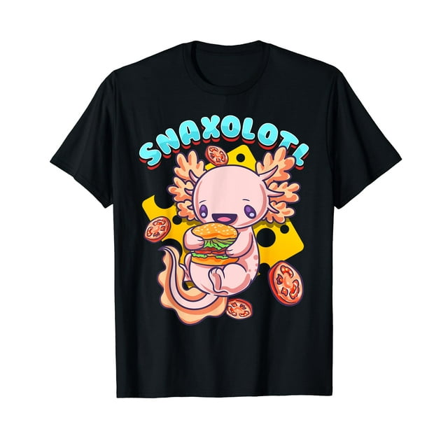 Funny Snaxolotl Axolotl Eating Snacks Axolotls Food Joke Black T-Shirt ...