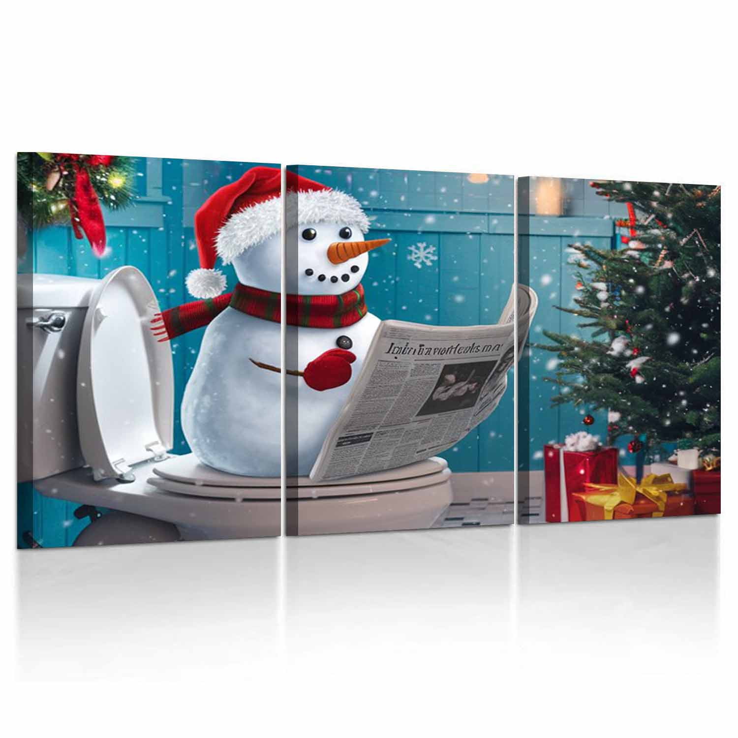 Funny Snowman Reading Newspaper Vintage Canvas Wall Art for Bedroom ...