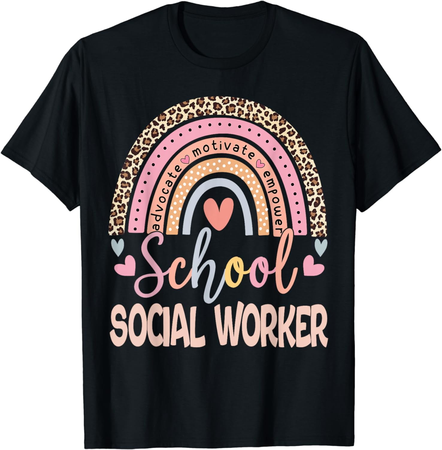 Funny Social Work School Social Worker Rainbow Leopard Print T Shirt