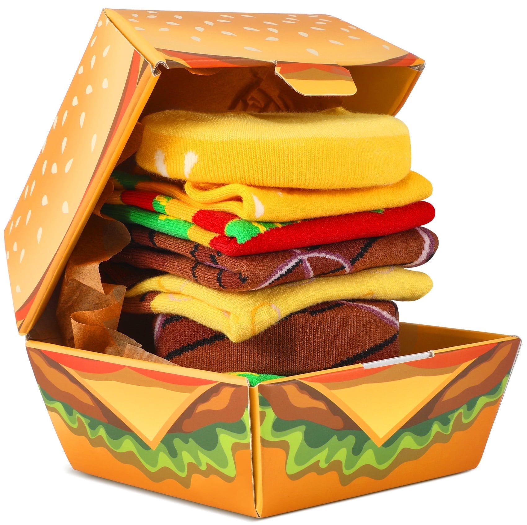 2 Pairs Hamburger Socks for Men, Funny Novelty Gift in Burger Box ...