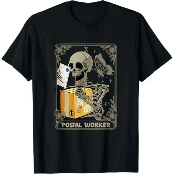 Funny Spooky Skeleton Postman T-Shirt â€“ Mail Carrier Halloween Tee ...