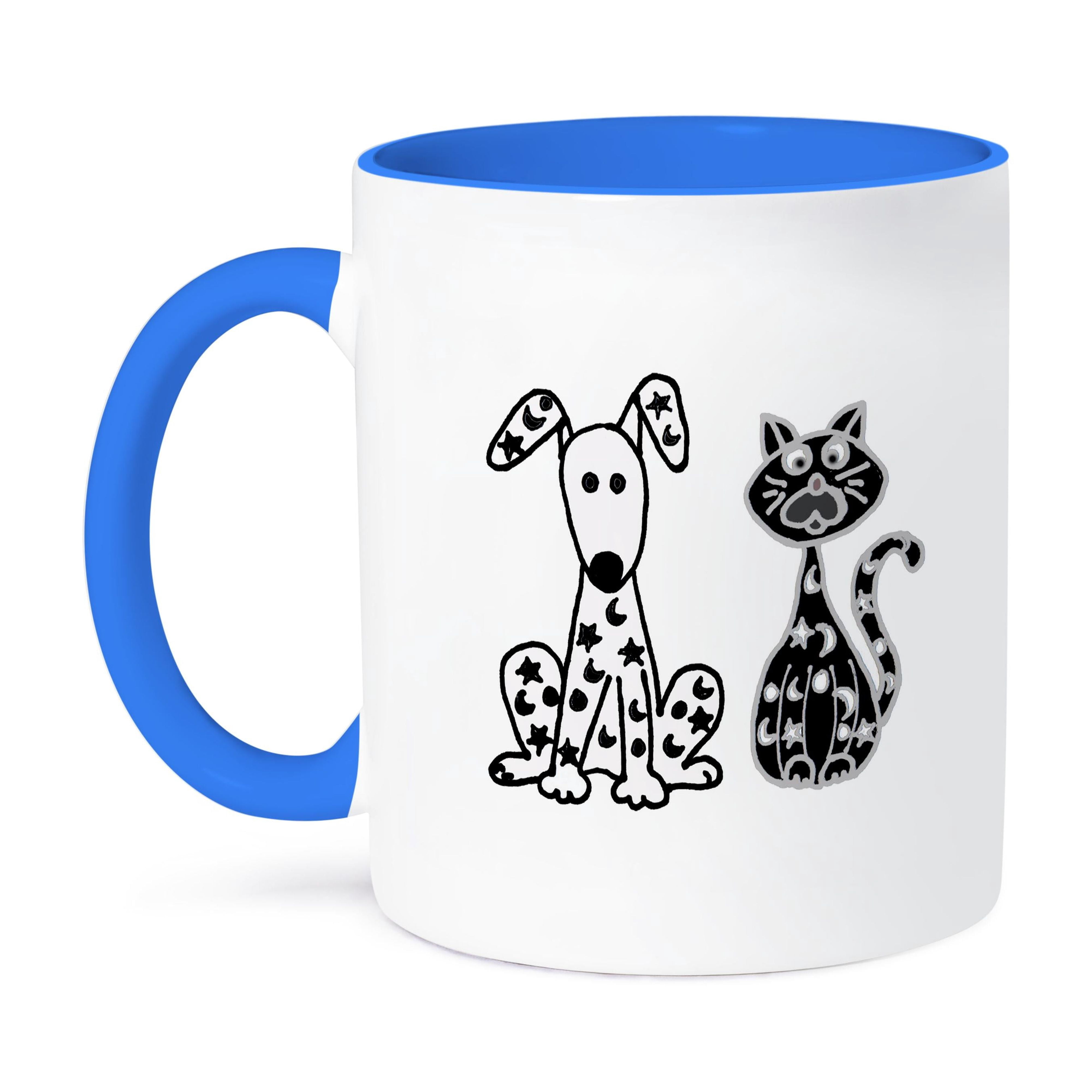 3dRose, Funny Spotted Dog and Cat with Stars and Moons Spots, 11oz Two ...