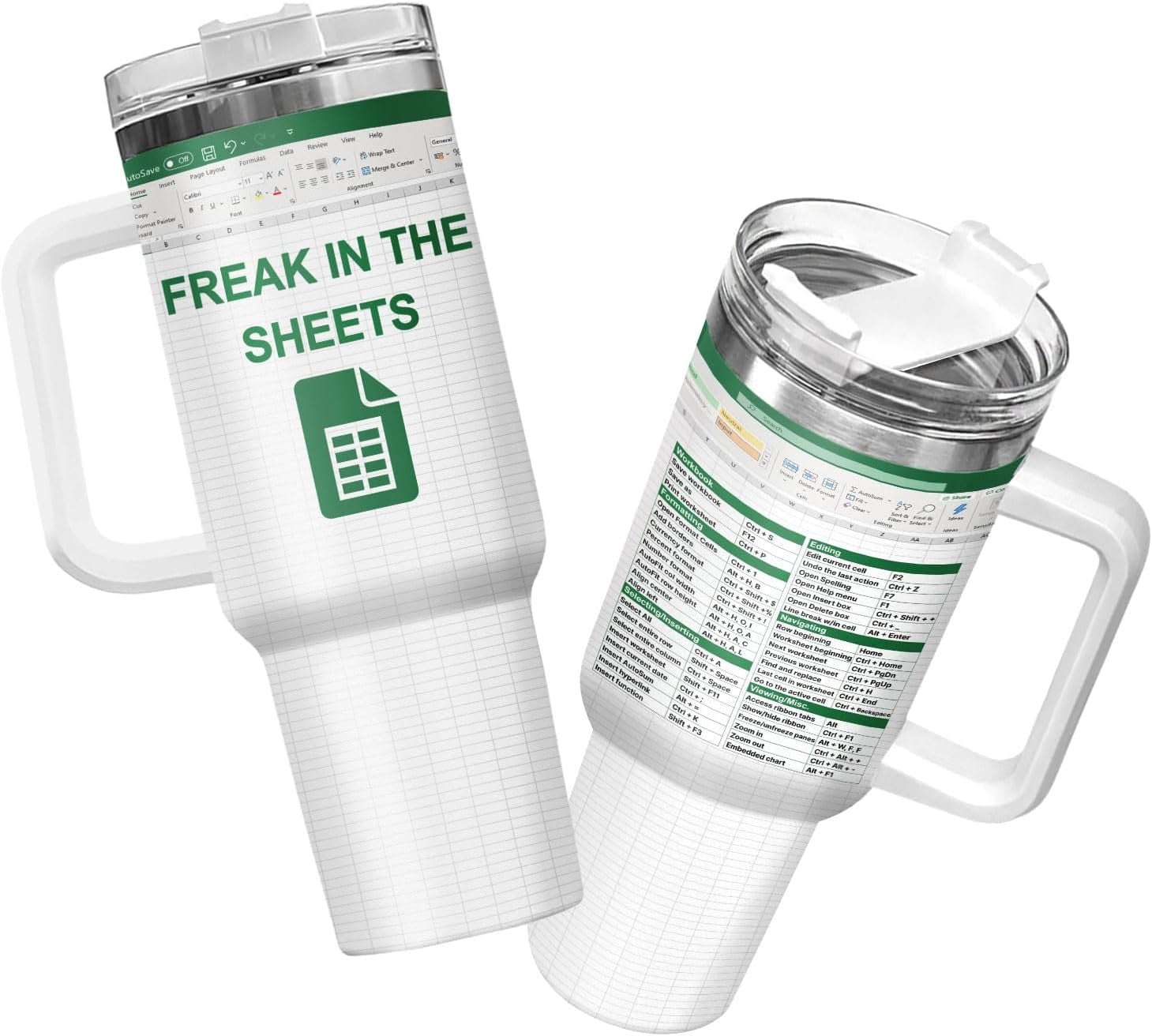 Funny Spreadsheets Tumbler with Handle and Straw, 40oz Excel Coffee Cup ...