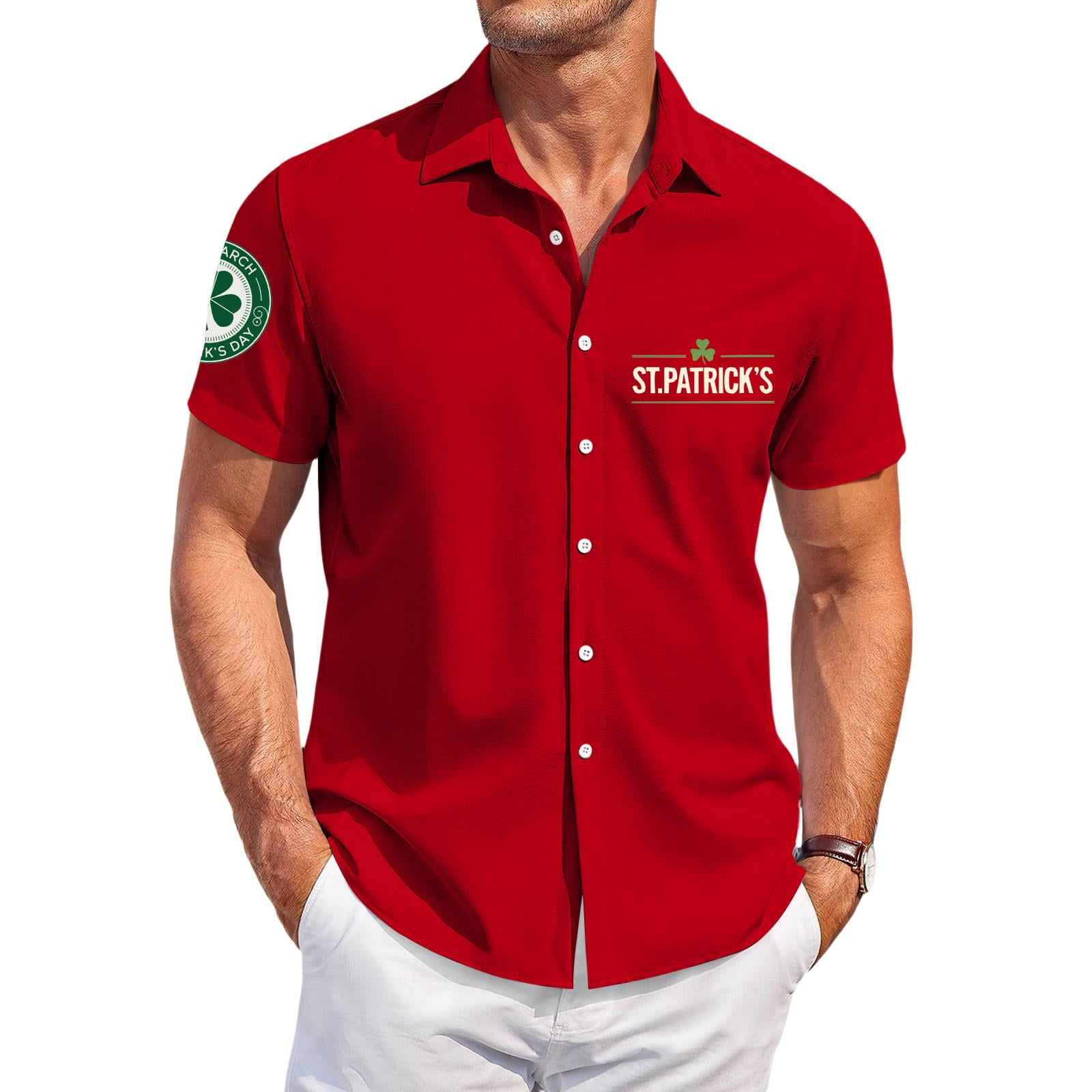 Funny St. Paddy’s Shirt, Short Sleeve Button Down with Clover & Beer ...
