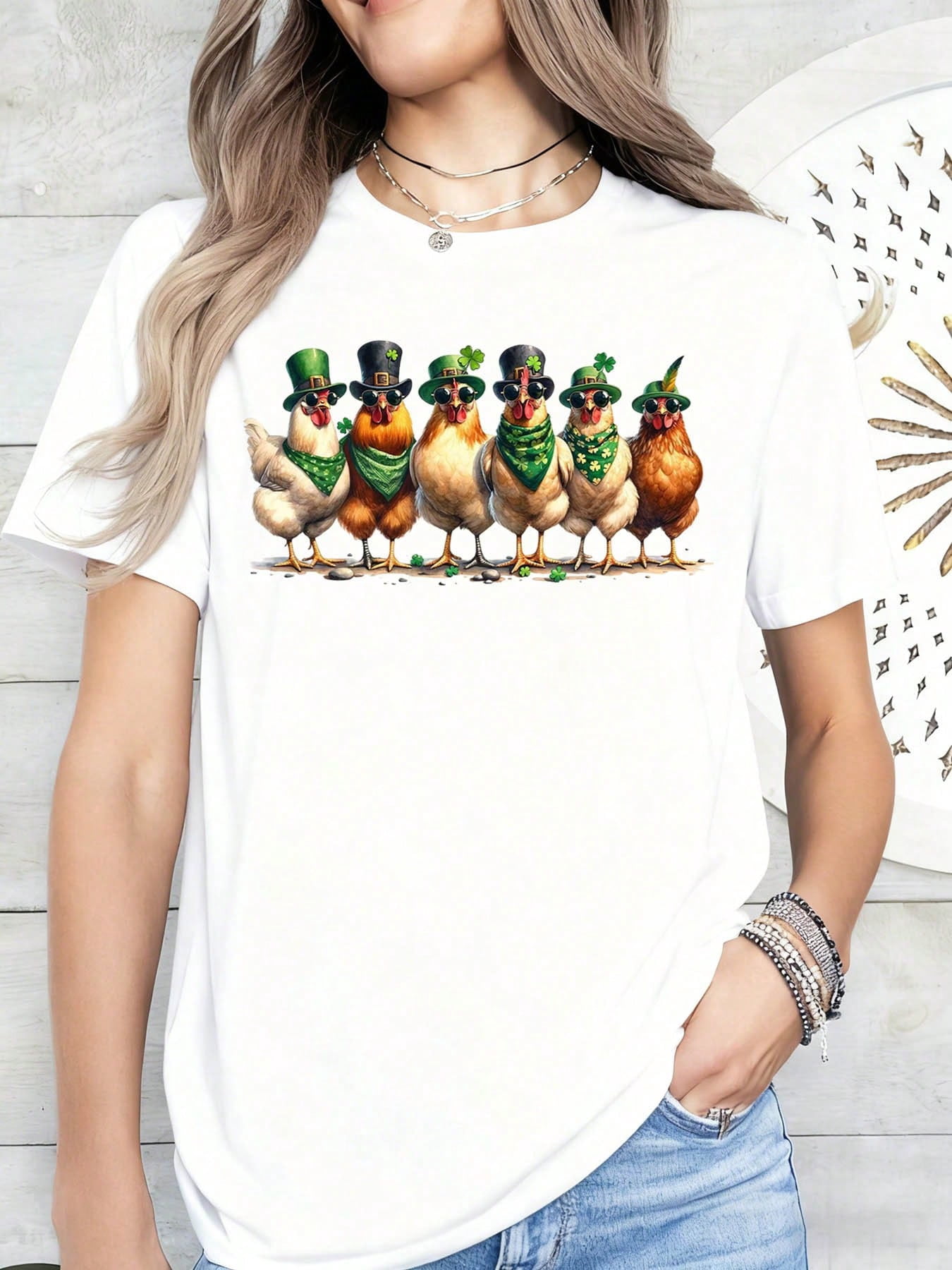 Funny St. Patrick's Day Chicken Graphic T-Shirt - Lucky Shamrock ...
