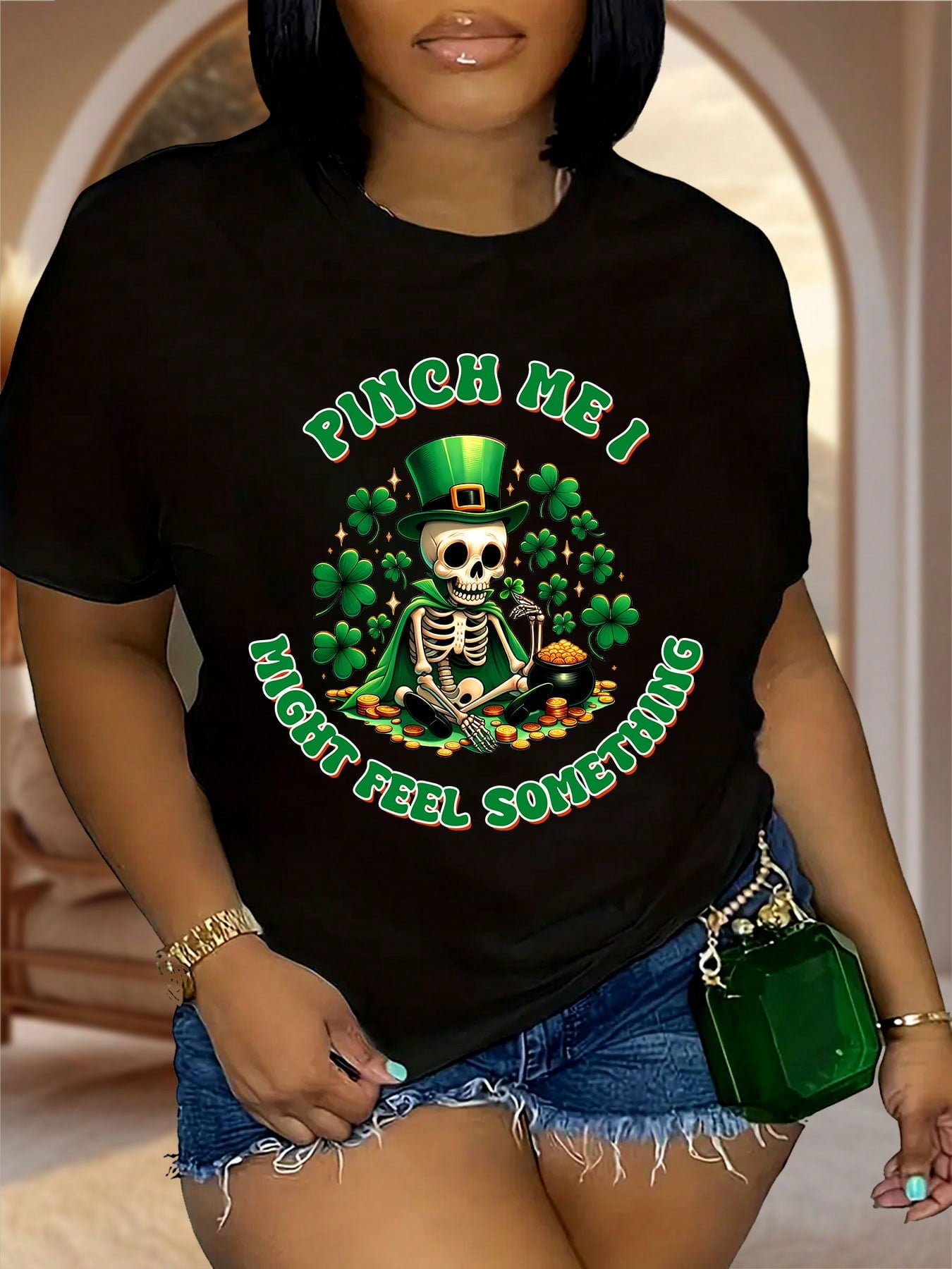 Funny St Patricks Day Skeleton Clover Pinch Me Unisex Short Sleeve Tee ...