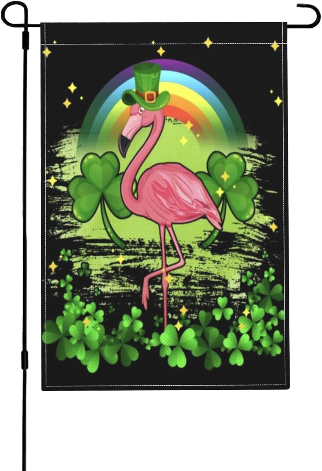 Funny St Patrik's Day Pink Flamingo Four Leaf Clover Garden Flag Welcome Vertical Double-Sided ...