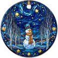 Funny Stained Glass Style Snow.Man Noel Ornament, Winter Night Sky ...