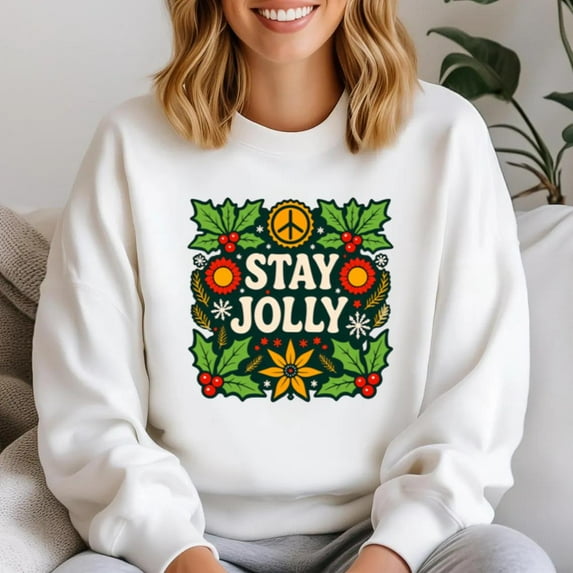 Funny Stay Jolly Christmas Spirit With Peace Sign And Retro Colors ...