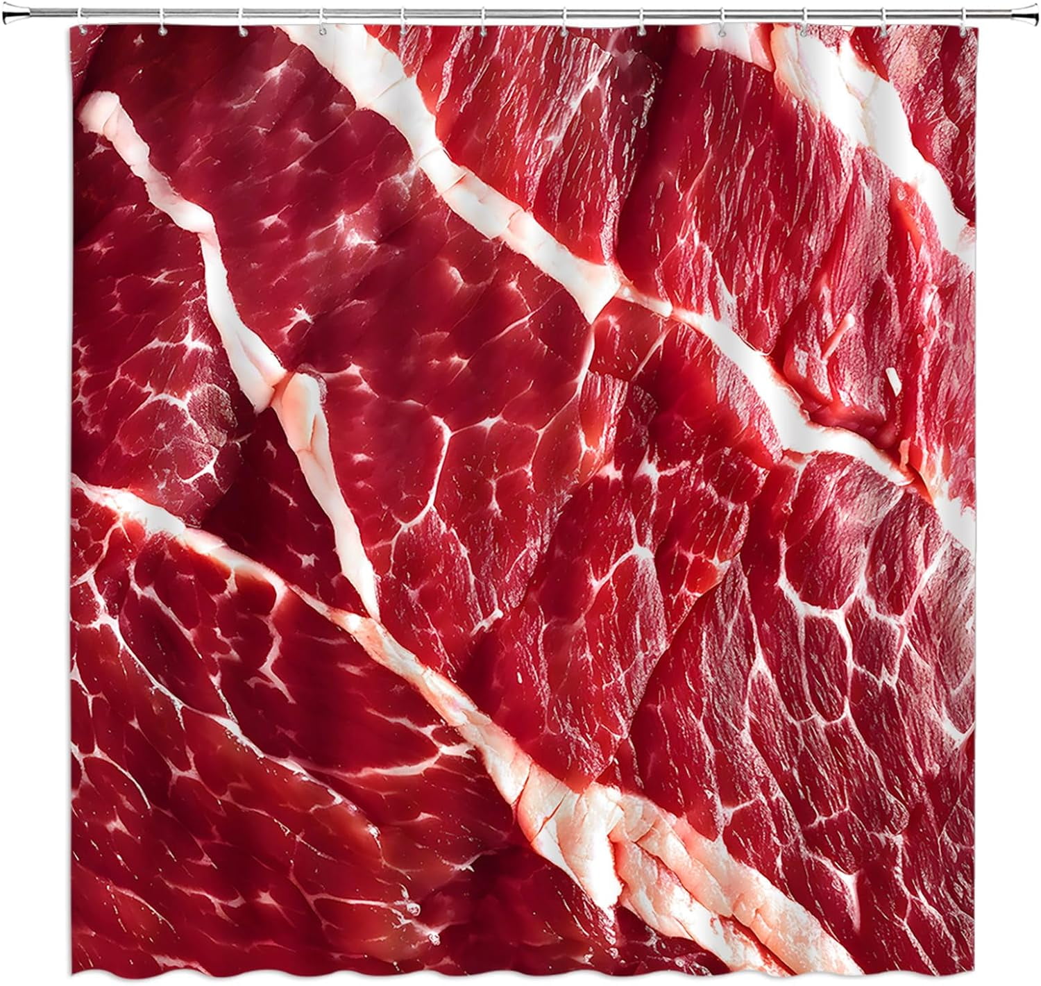 Funny Steak RV Shower Curtain Red Beef of Meat Raw Food Small Stall ...