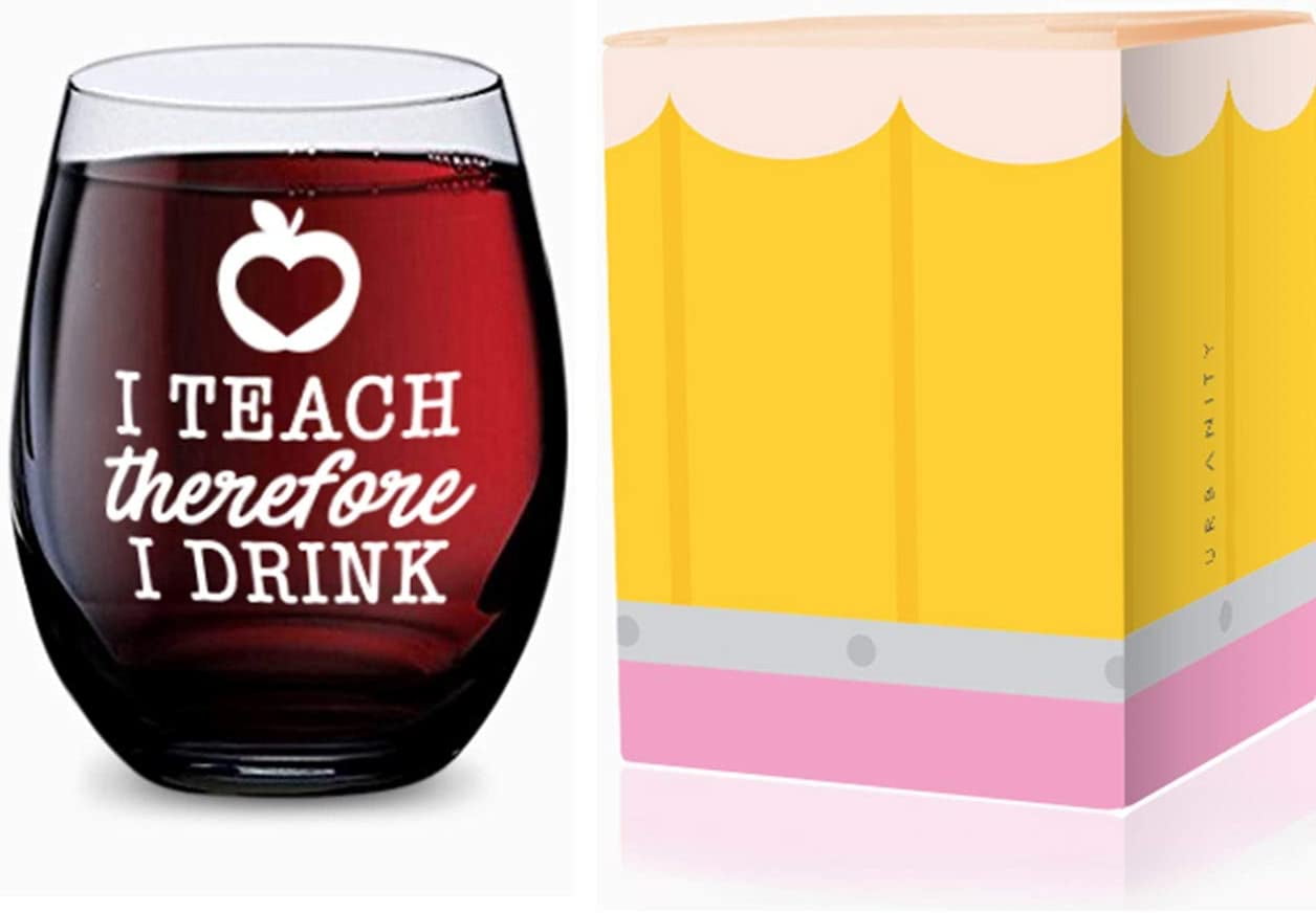 Funny Stemless Wine Glass For Teachers I Teach Therefore I Drink