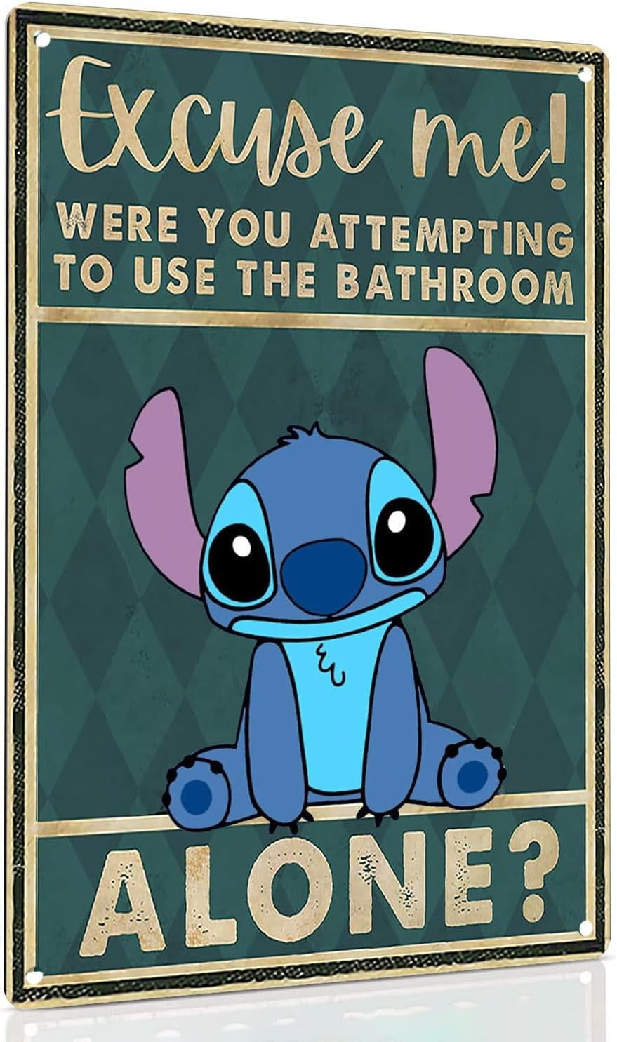 Funny Stitch Bathroom Decor Cute Bathroom Door Sign Excuse Me Were You ...