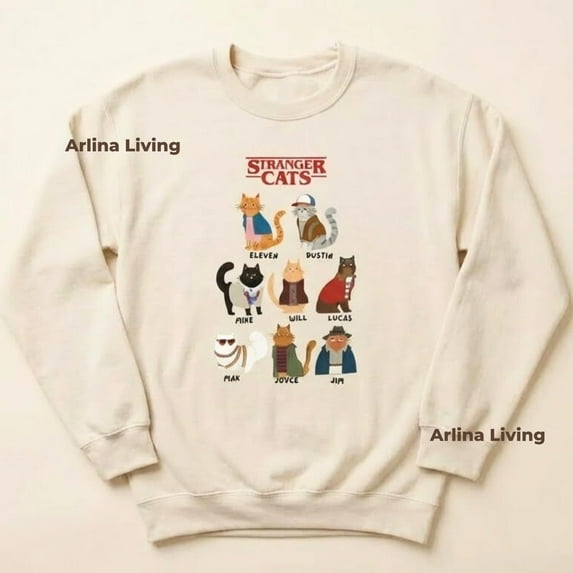 Funny Stranger Cats Sweatshirt, Retro 80s Cat Graphic Sweater, Gift for ...