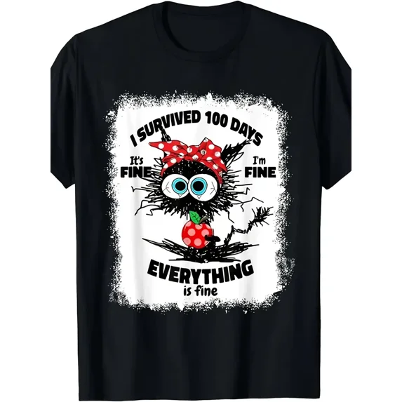 Funny Stressed Cat I Survived 100 Days of School Unisex Short Sleeve ...