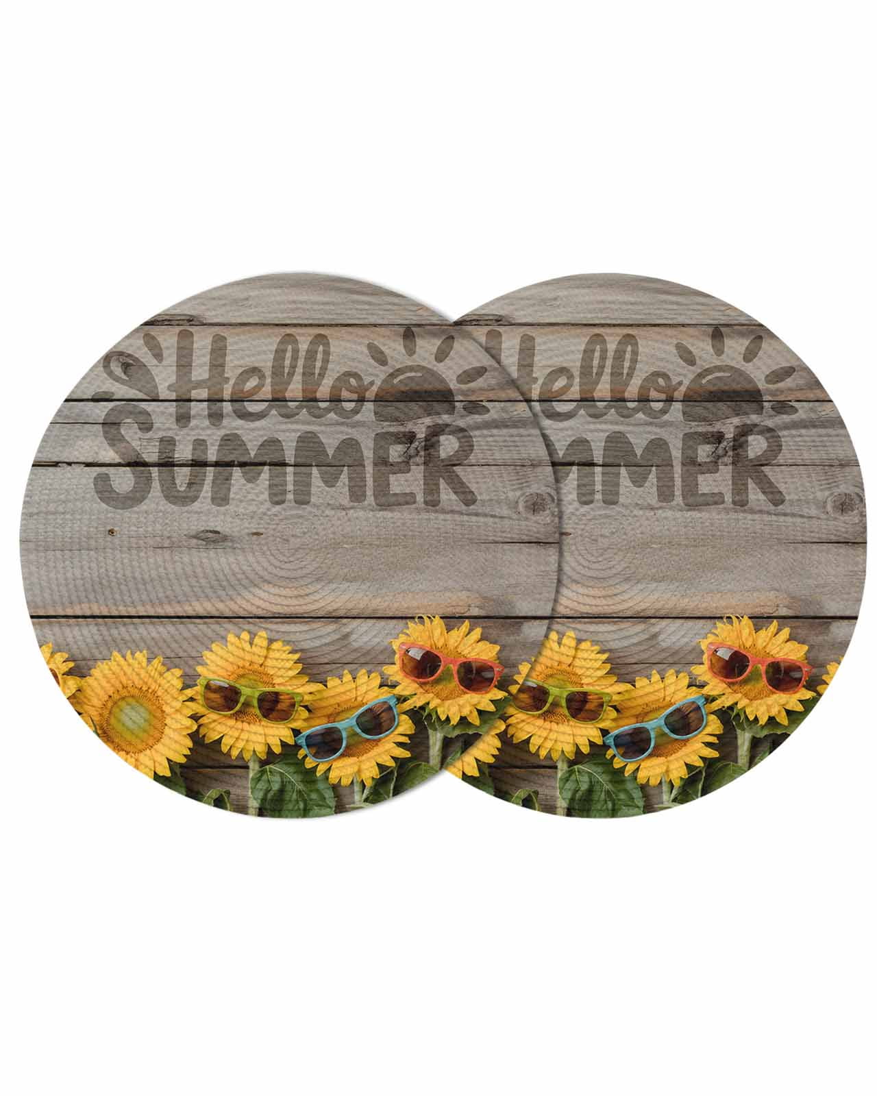 Funny Summer Round Table Placemats set of 2, Wood Grain Sunglasses ...
