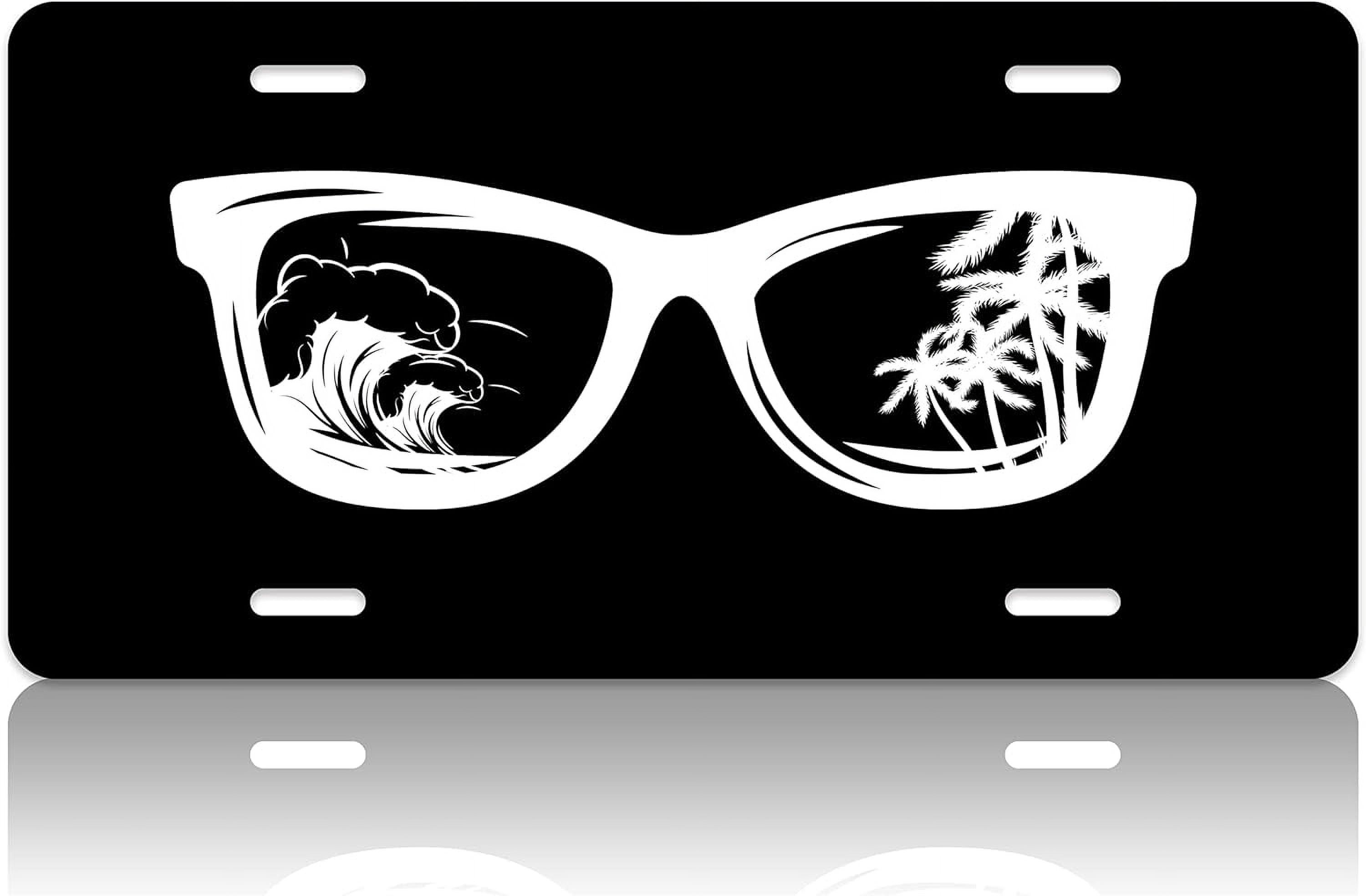 Funny Sunglasses License Plate Cover Ocean Wave Palm Tree Summer Hawaii ...