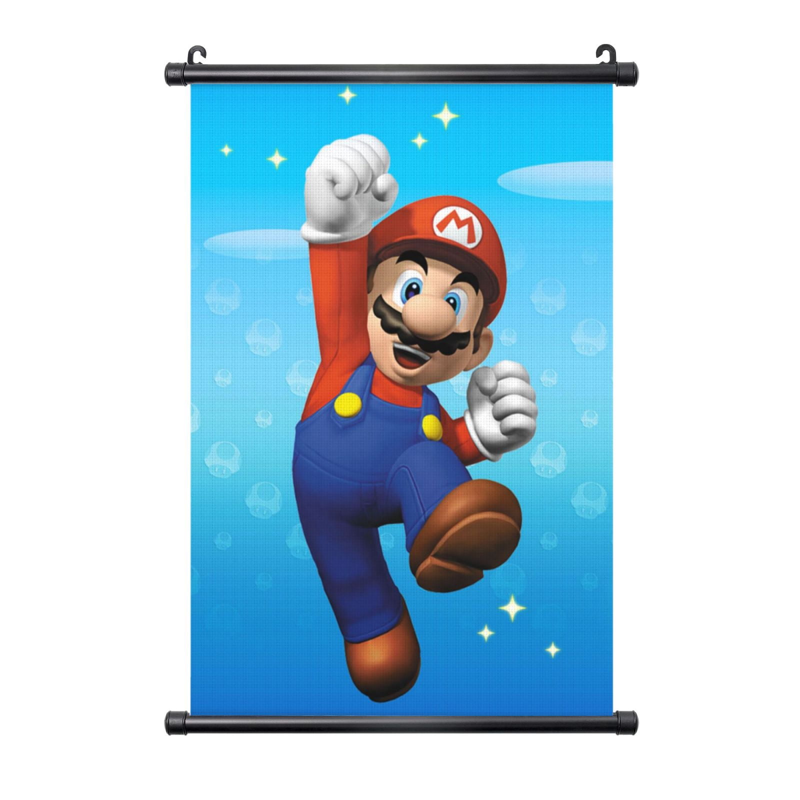 Funny Super Mario Black Plastic Shaft Hanging Poster Decor Canvas Wall ...