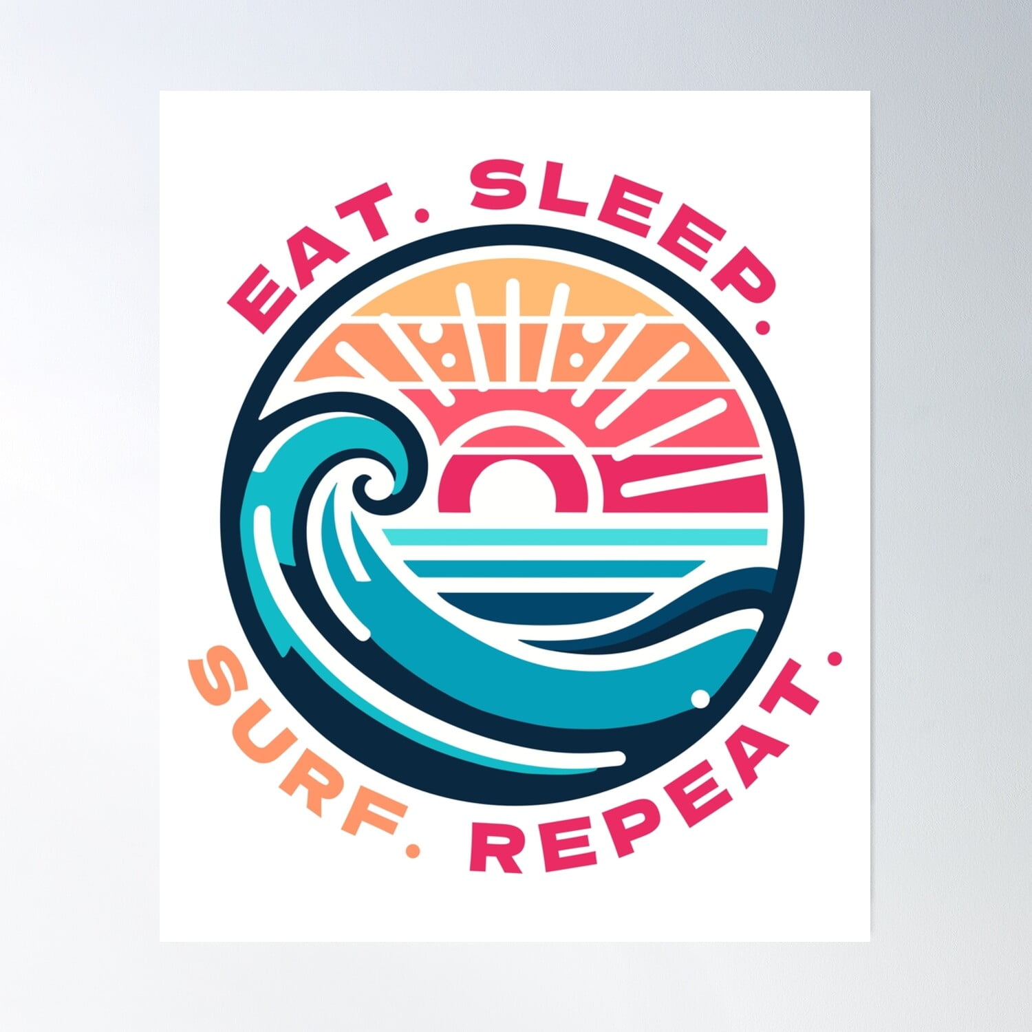 Funny Surfing Eat Sleep Surf Repeat Surfer Poster Wall Art, Modern Wall ...