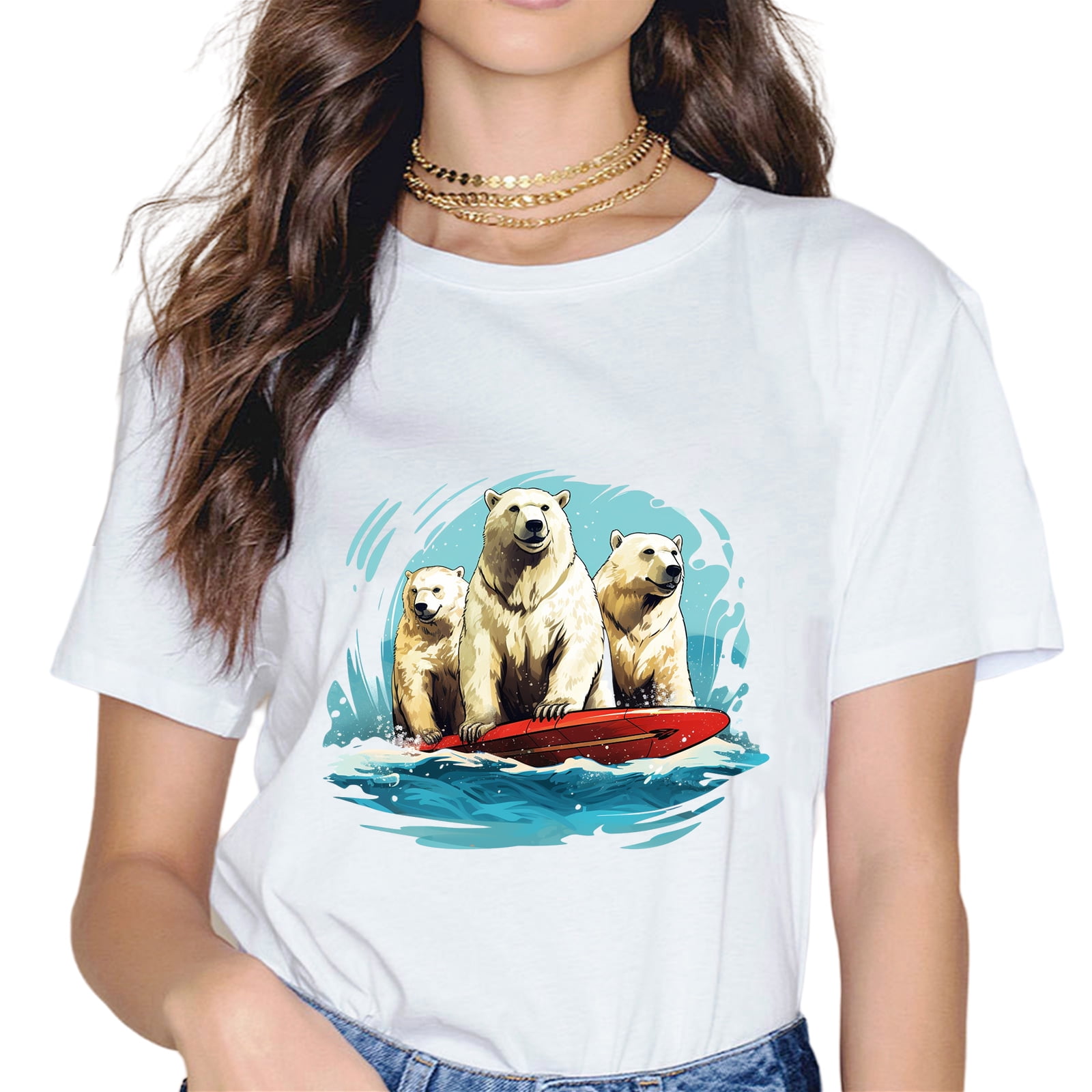 Funny Surfing Polar Bear Surfboard Surfer T-Shirt - Walmart.com